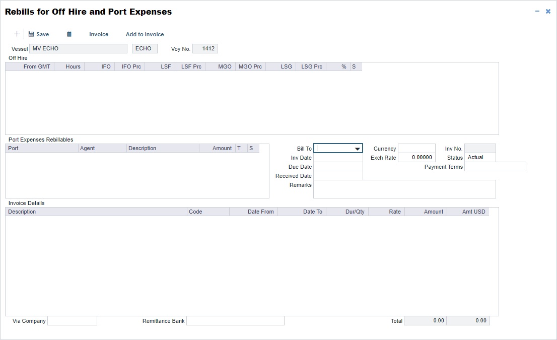 IMOS - Rebills for Off Hire and Port Expenses